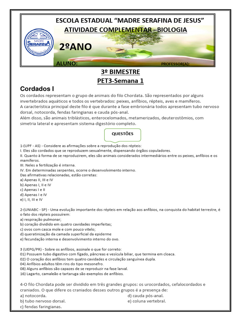 Atividade Complementar Pet3 2ºano | PDF | Digestão | Pulmão