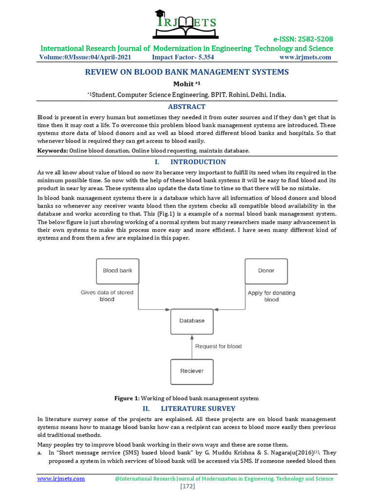 Review of Blood Bank Management Systems | PDF | Blood Donation | Databases