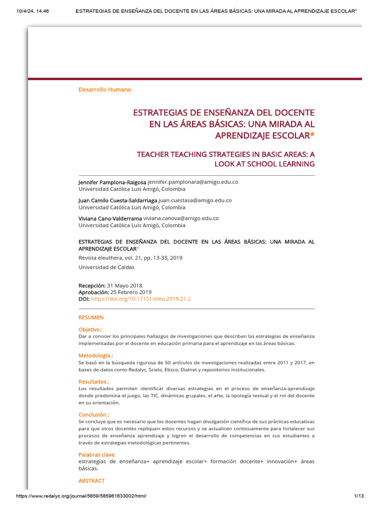 Estrategias De Enseñanza Del Docente En Las áreas Básicas Una Mirada