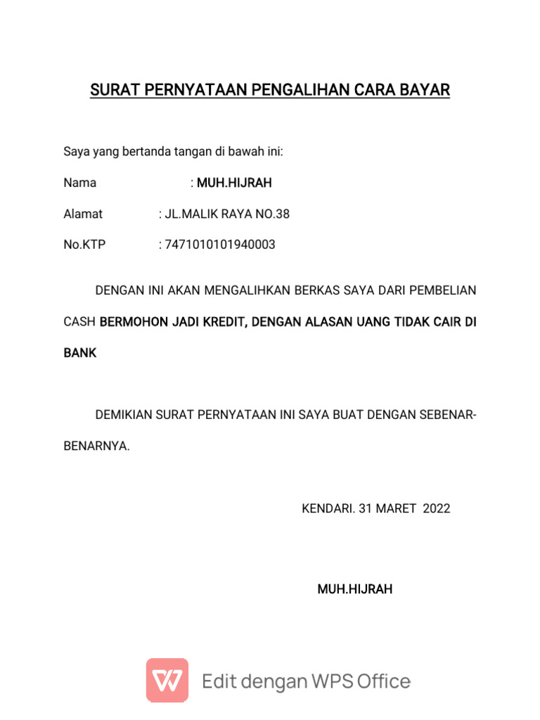 Surat Pernyataan Pengalihan Dana (3) - 33478329 | PDF
