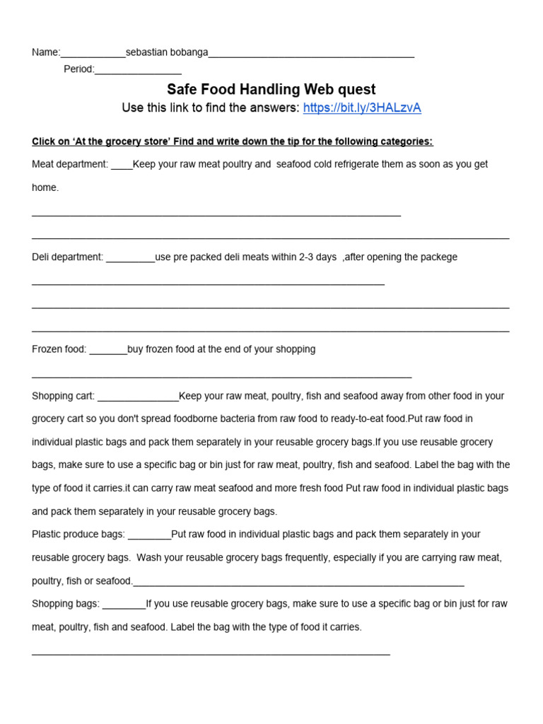 (Template) Safe Food Handling Webquest | Download Free PDF ...