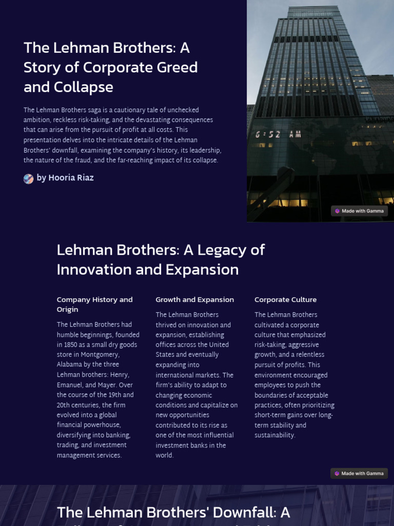 The Lehman Brothers A Story of Corporate Greed and Collapse | PDF | Lehman Brothers | Dodd–Frank ...
