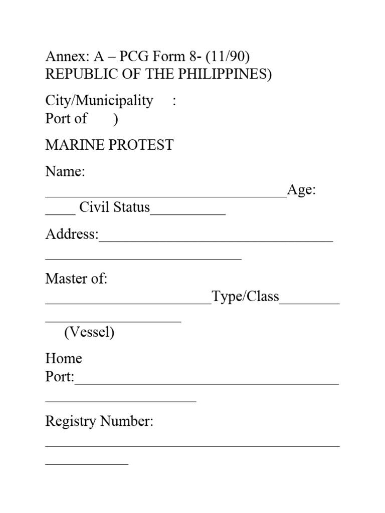 Marine Protest Form Updated | PDF | Water Transport | Shipping