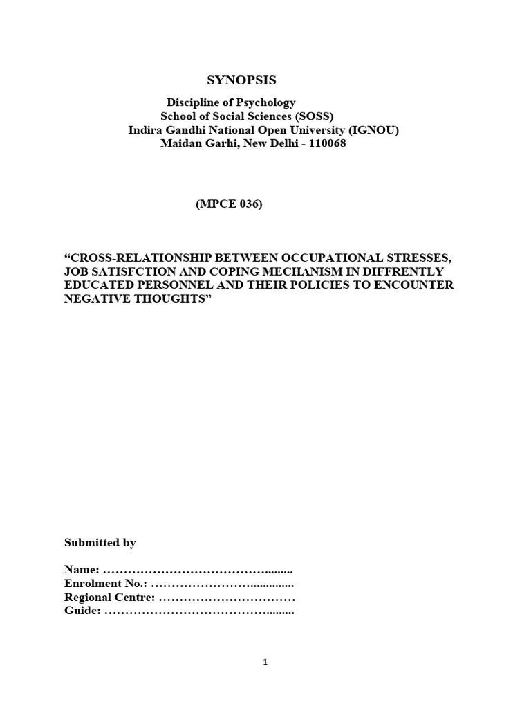 Synopsis Sample | PDF | Occupational Stress | Stress (Biology)