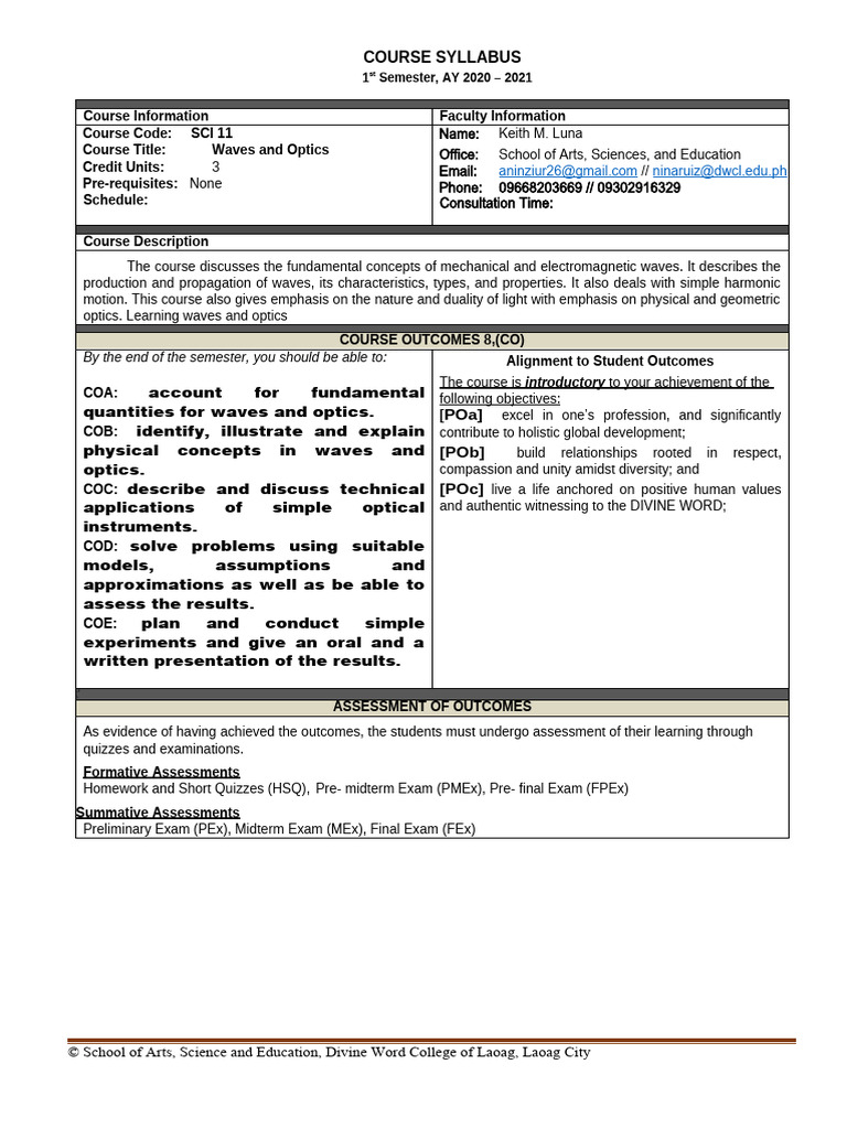 Waves and Optics Syllabus | Download Free PDF | Optics | Electromagnetic Radiation