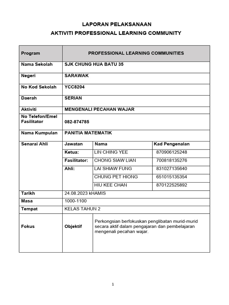 Laporan PLC Matematik Sep 2023 | PDF