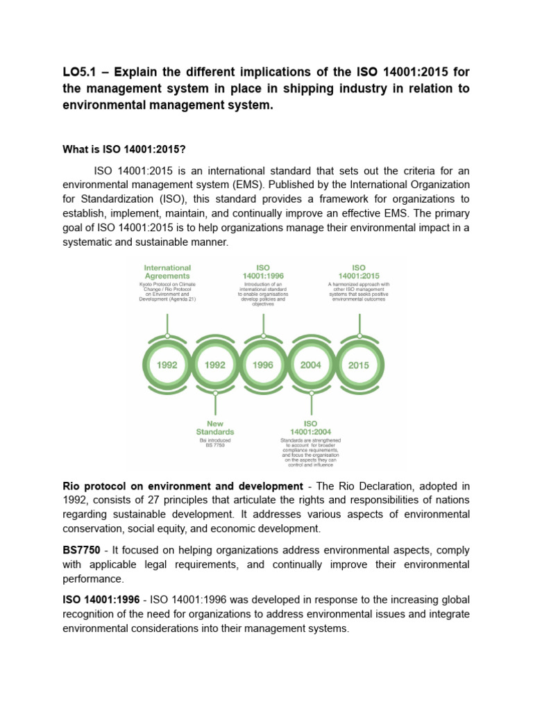 Implications Of The Iso 140012015 For The Management System In Place In