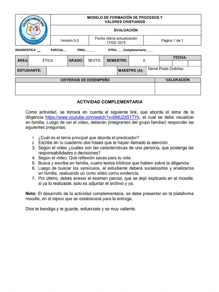 Actividad Complementaria 6° | PDF