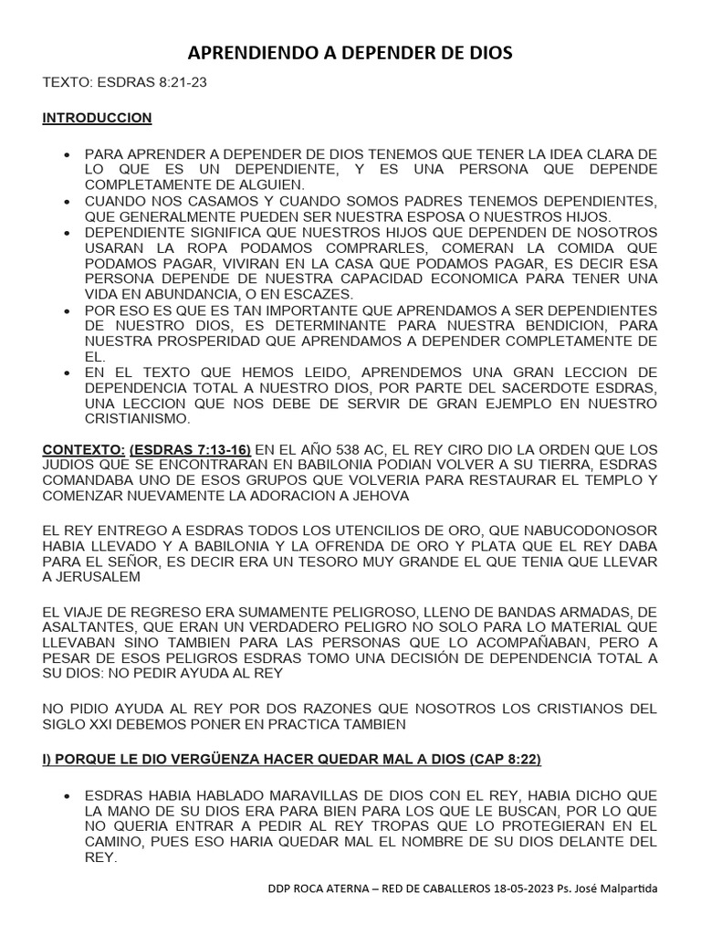 Aprendiendo A Depender de Dios - 18-05-2023 | PDF | Dios