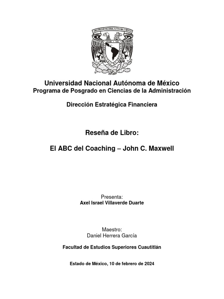 01 Reseña de Libro - El ABC Del Coaching - Axel Villaverde | PDF | Liderazgo | Desarrollo personal