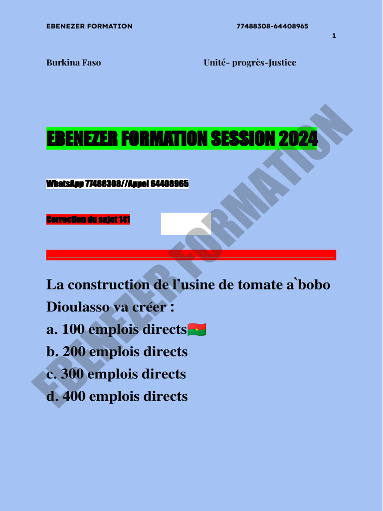 EBENEZER FORMATION Correction Du Sujet 141 - 1 | PDF