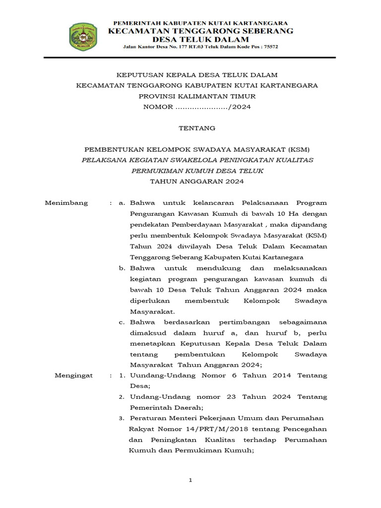 Draft SK Panitia KSM PKM DAN KARTANEGARA | PDF