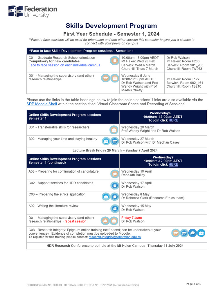 2024 SDP Schedule Sem 1 | PDF | Science | Academia