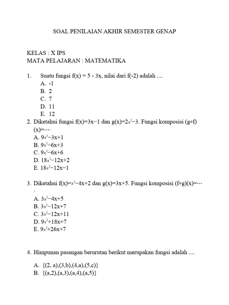 SOAL PAS Kelas X MATEMATIKA | PDF