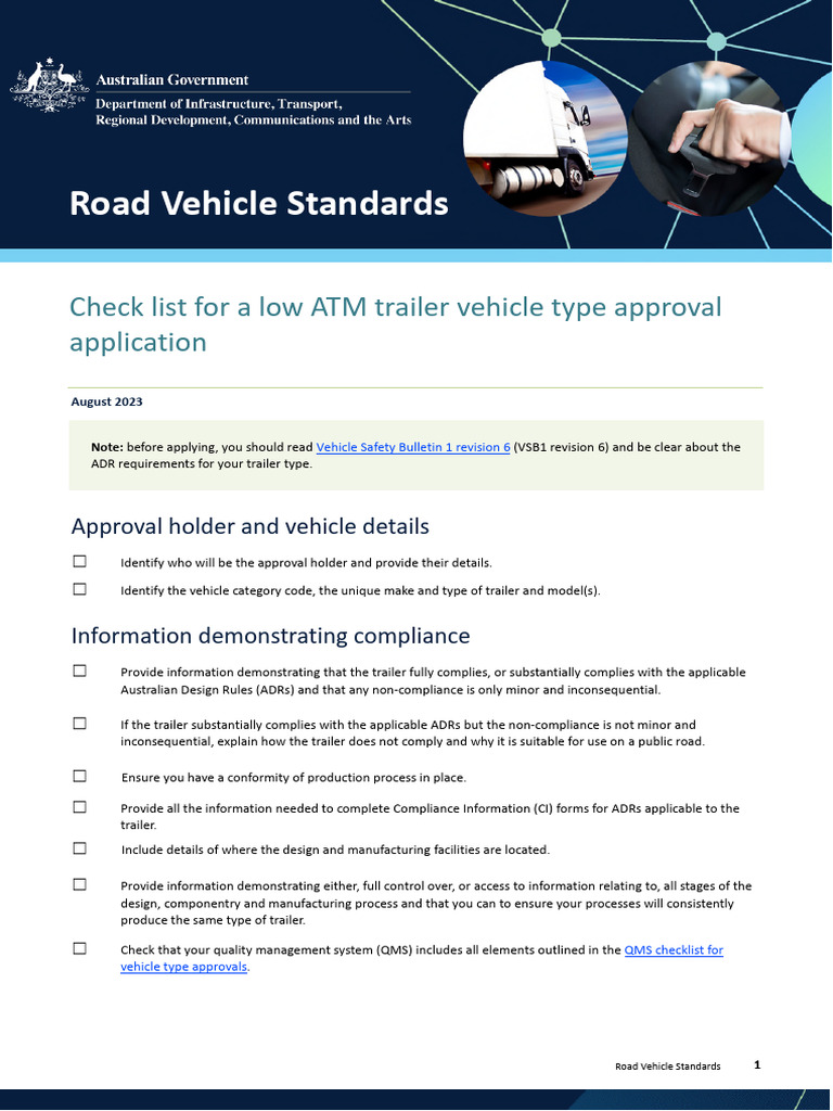 Checklist For A Low Atm Trailer Vehicle Type Approval Application | PDF ...