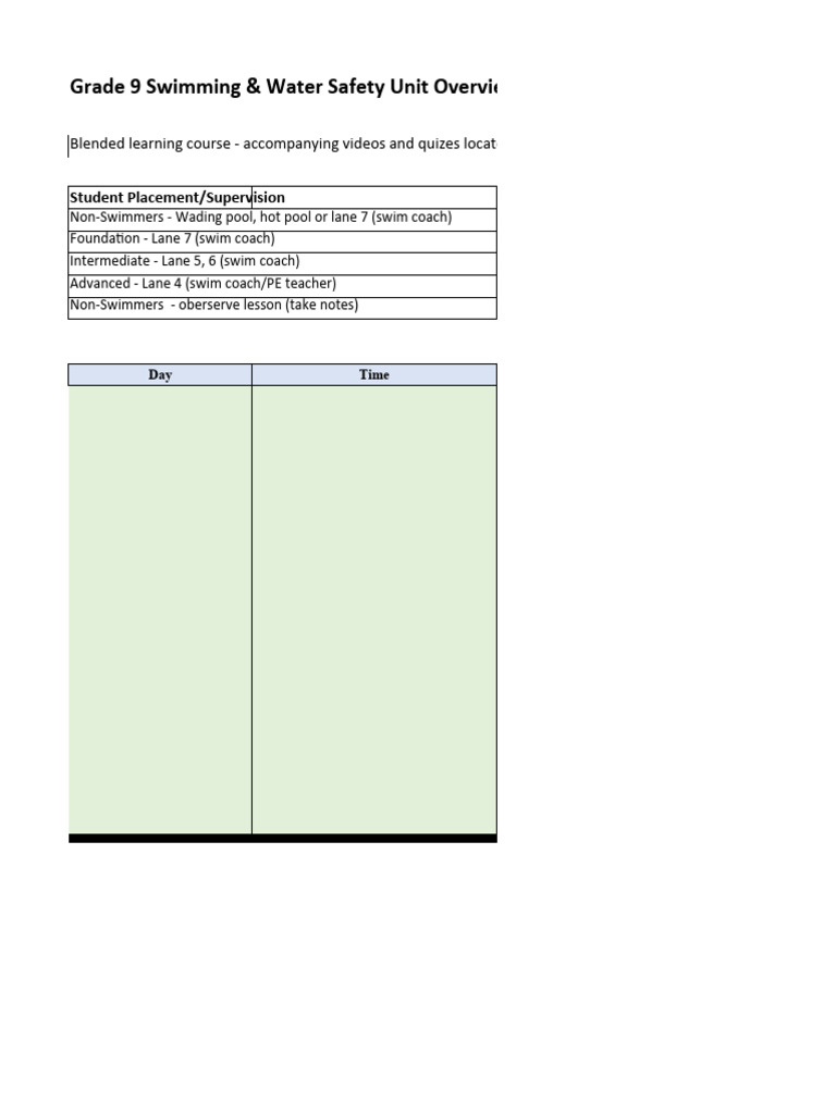 Grade 8 Swim Unit Plan | PDF | Swimming