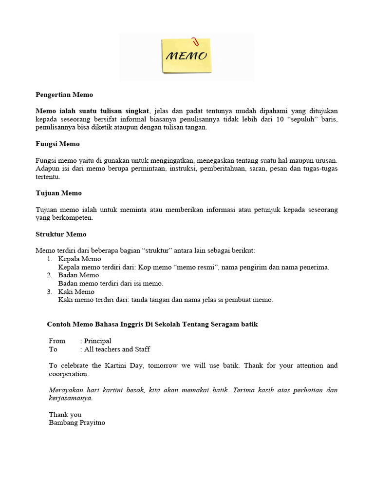 Memo, Menu Dan Schedule | PDF