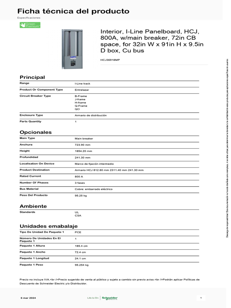 Panelboard I-Line 800A con Breaker Principal | PDF | Economía y medio ...