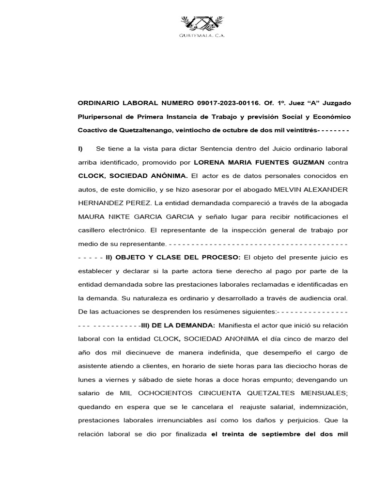 Sentencia Laboral | PDF | Daños y perjuicios | Salario