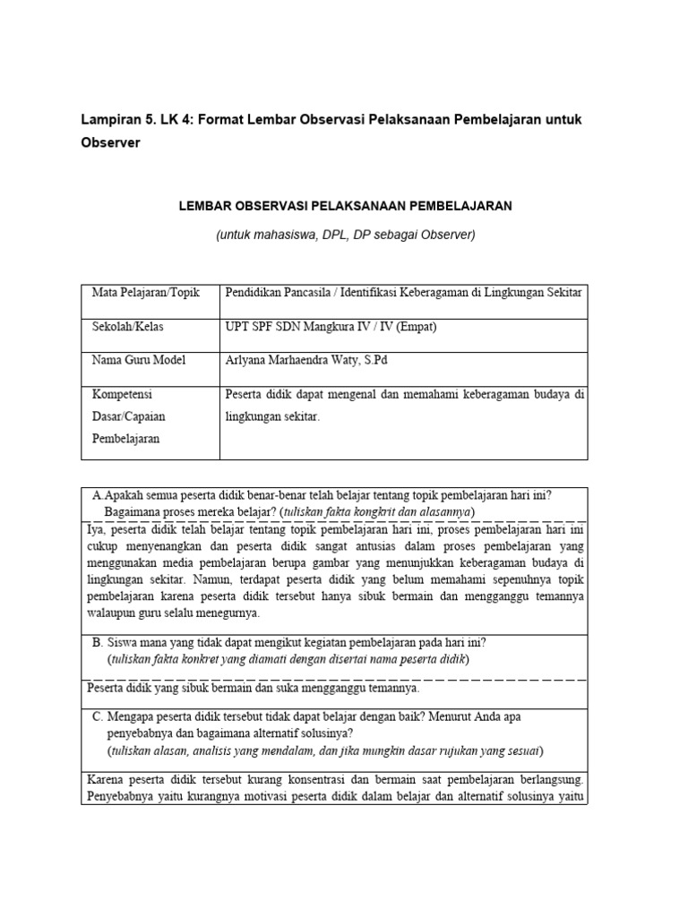 Observasi Pembelajaran Keberagaman Budaya | PDF | Karier & Perkembangan
