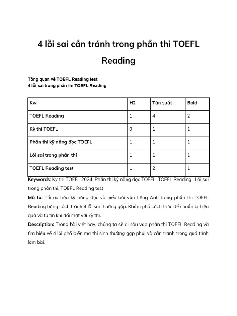 4 lỗi sai cần tránh trong phần thi TOEFL Reading | PDF
