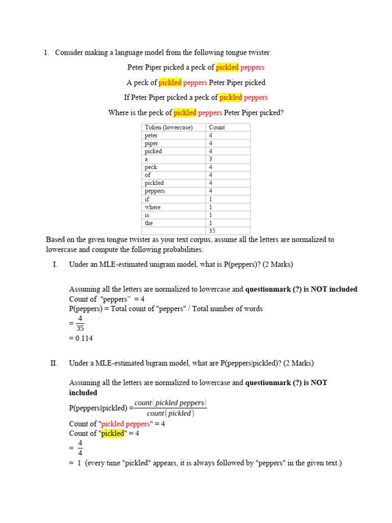 Mle Estimated Bigram Model Pdf Linguistics 