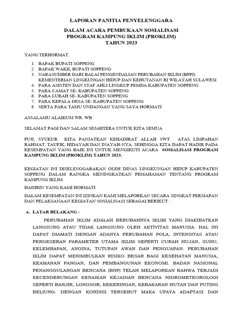 Laporan Sosialisasi Program Proklim 2023 | PDF | Pengembangan Diri