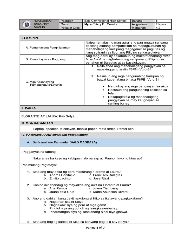 DLP-FILIPINO8 Q4 Week 2 | PDF