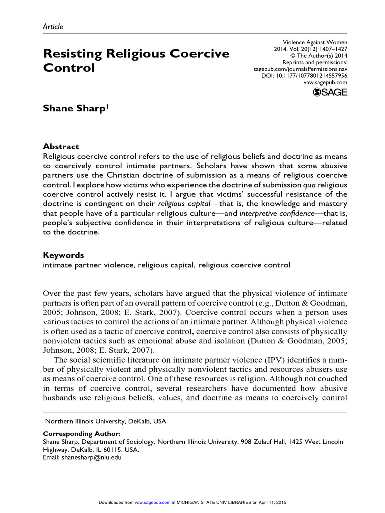 Sharp, S. (2014) - Resisting Religious Coercive Control | PDF ...
