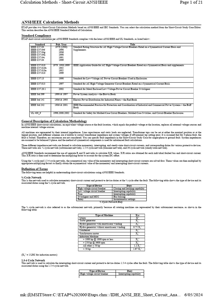 ANSI/IEEE Short-Circuit Calculation Methods | PDF | Electrical ...
