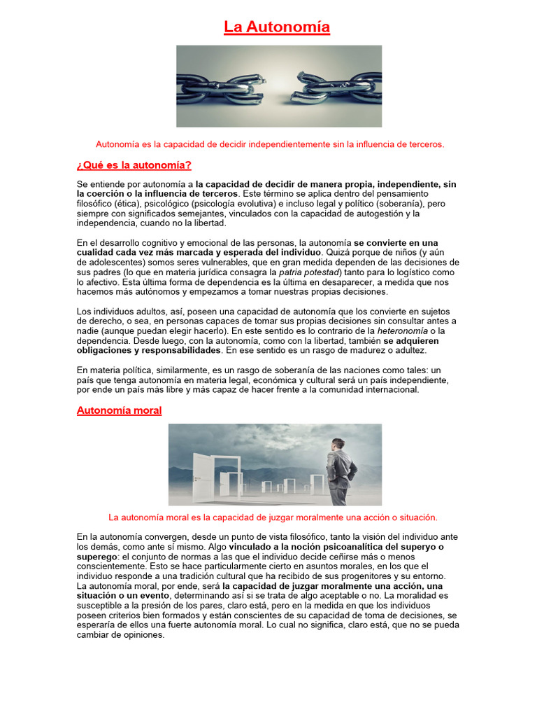 Definición y Tipos de Autonomía | PDF | Autonomía | Moralidad
