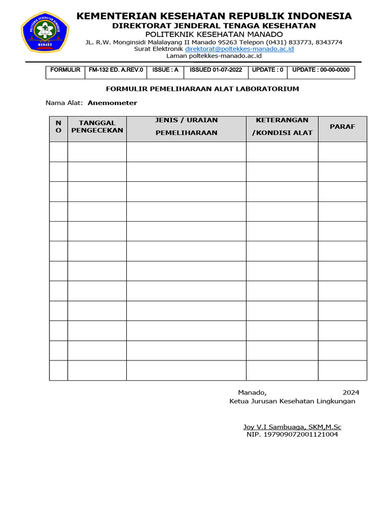 Formulir Pemeliharaan Alat Laboratorium | PDF