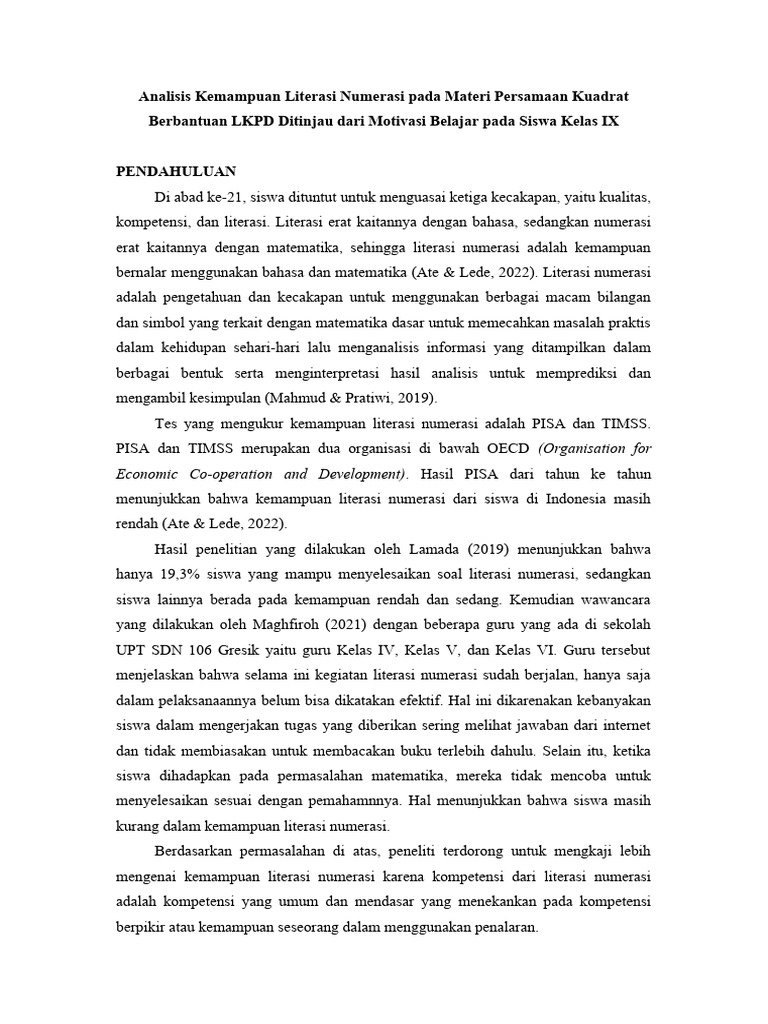 Literasi Numerasi Siswa Kelas IX | PDF