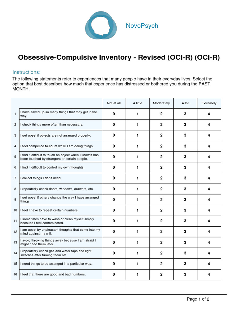 Oci R Ocd Assessment Hoarding Disorder Blank | PDF | Obsessive–Compulsive Disorder | Cognition