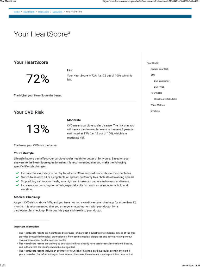 Your HeartScore | PDF | Cardiovascular Diseases | Medical Specialties