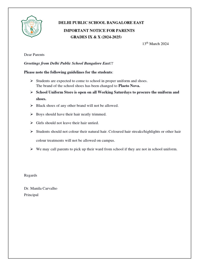 Grades Ix & X - Circular For Dress Code | PDF