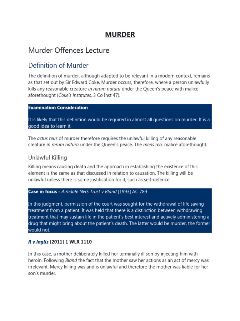 Murder Cases | PDF | Manslaughter | Causation (Law)