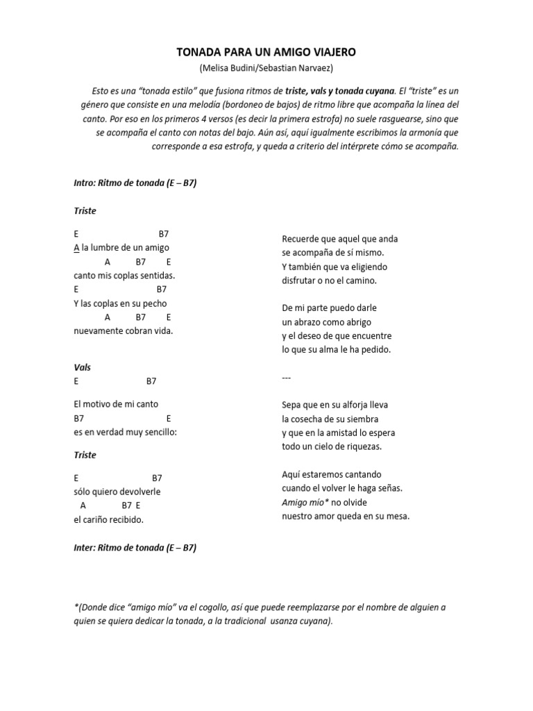 Tonada para Un Amigo Viajero Acordes | PDF