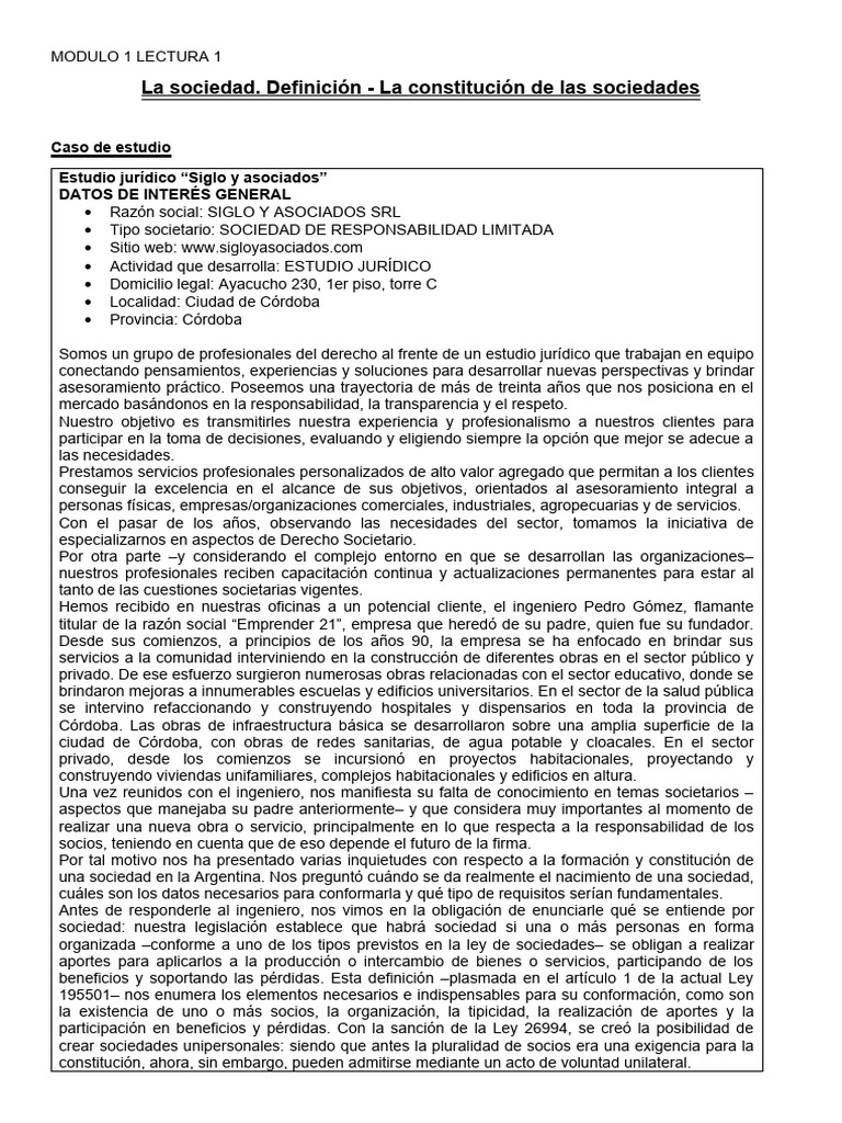 Modulo 1 Lectura 1 | PDF | Sociedad de responsabilidad limitada | Bienes (Ley)