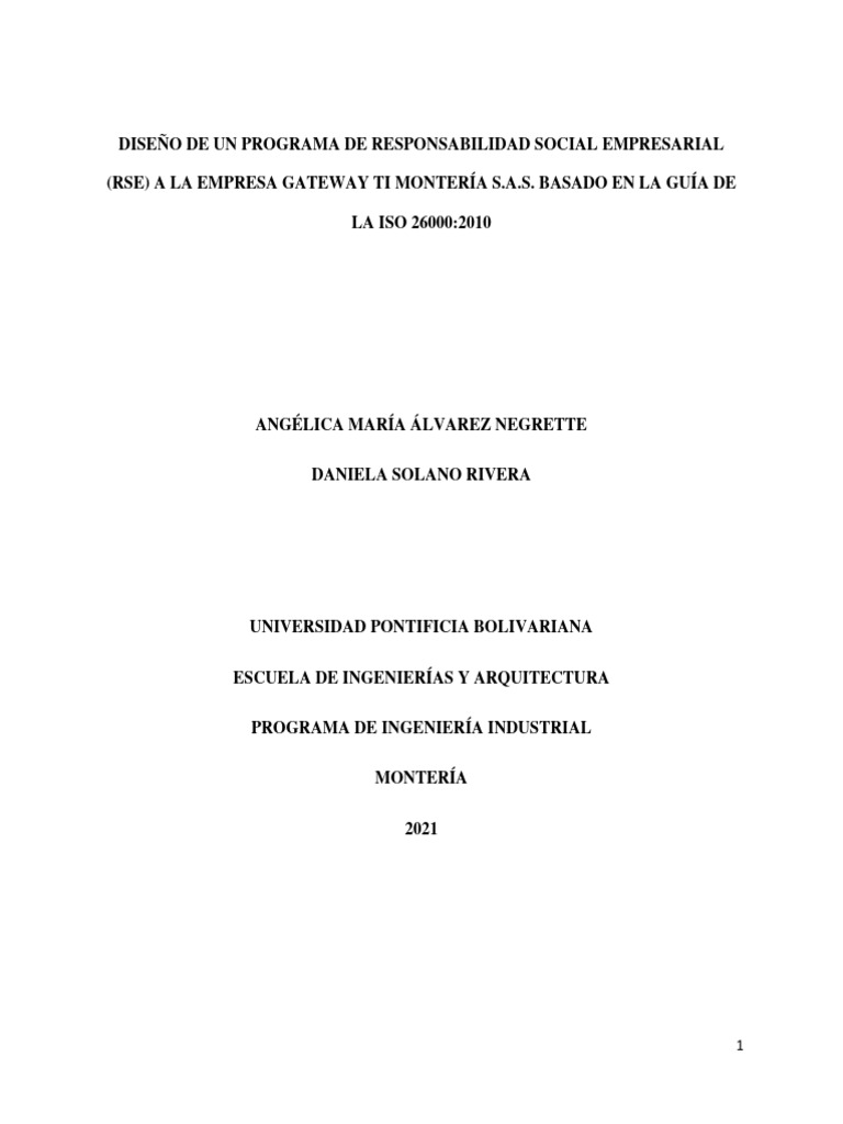 Diseño de Un Programa de Rse Basado en La Guia de La Iso 26000-2010 ...