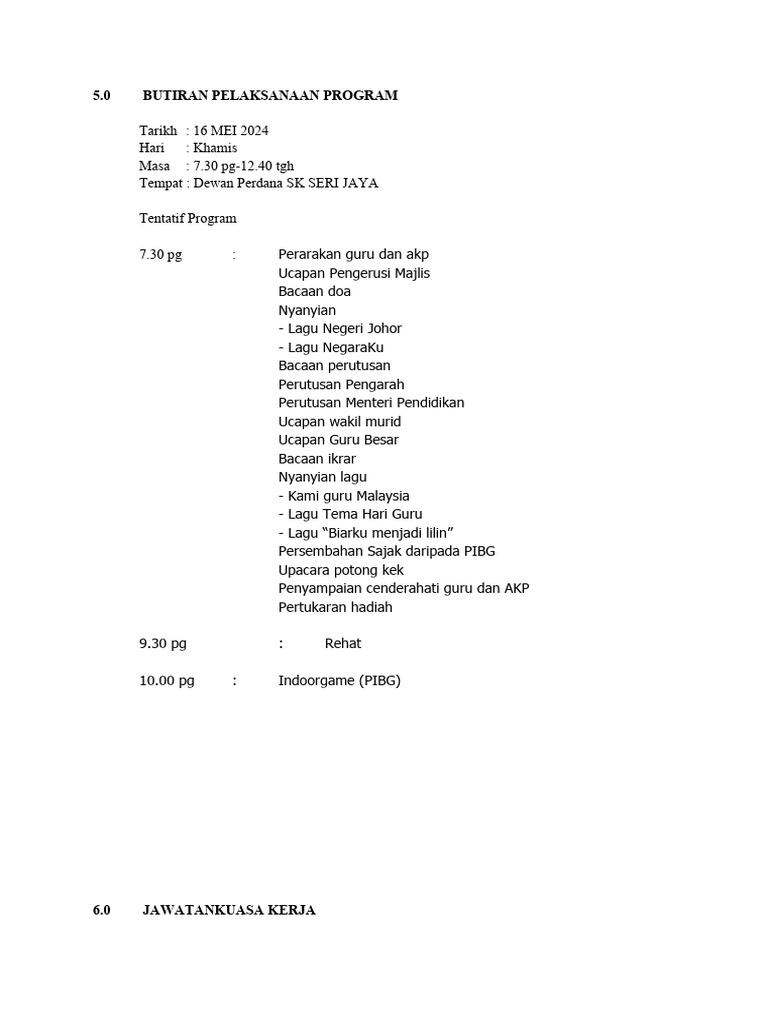 Tentatif Dan Ajk Hari Guru | PDF Tentatif Dan Ajk Hari Guru | PDF