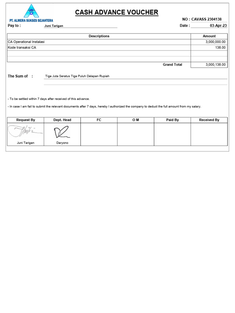 Cavass 2304138 (CA Operasional Instalasi) | PDF | Service Industries ...
