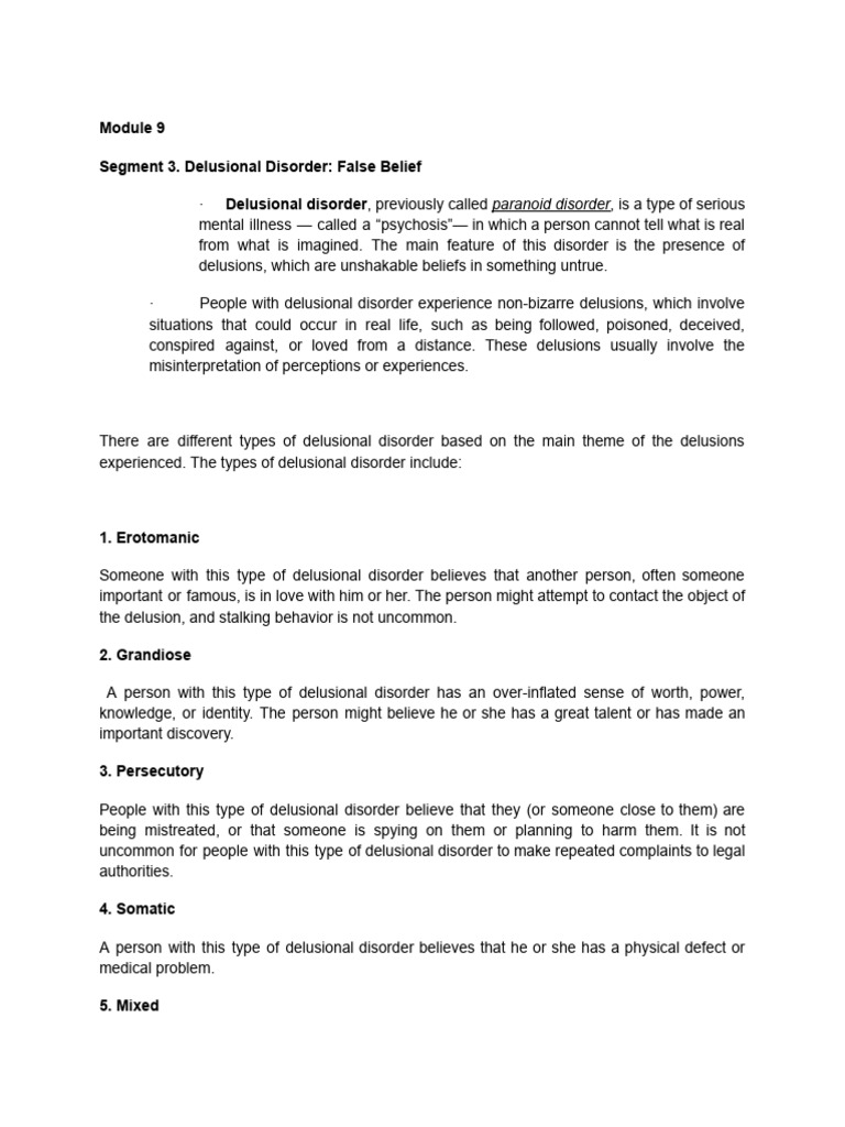HUMAN BEHAVIOR MODULE 9 WITH ACTIVITY | PDF | Delusion | Personality ...