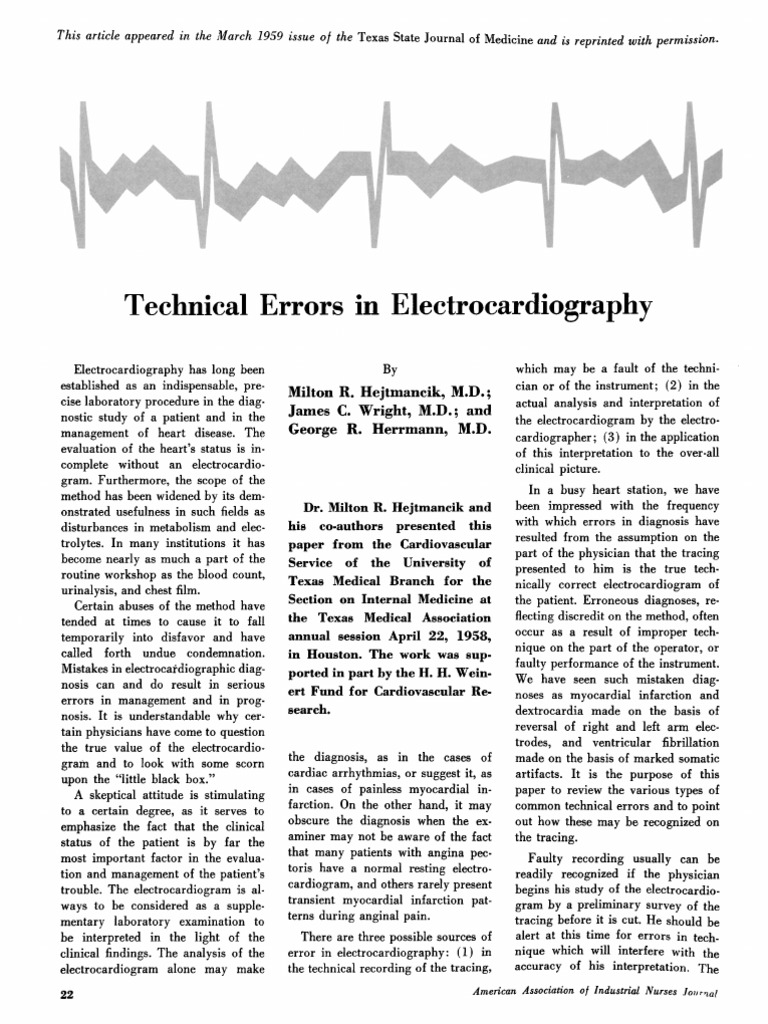 Hejtmancik Et Al 1959 Technical Errors in Electrocardiography | PDF ...