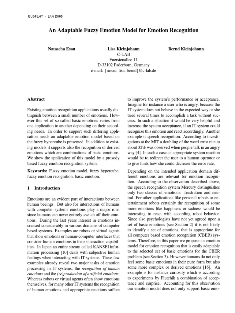 An Adaptable Fuzzy Emotion Model For Emotion Recognition | PDF | Limbic ...