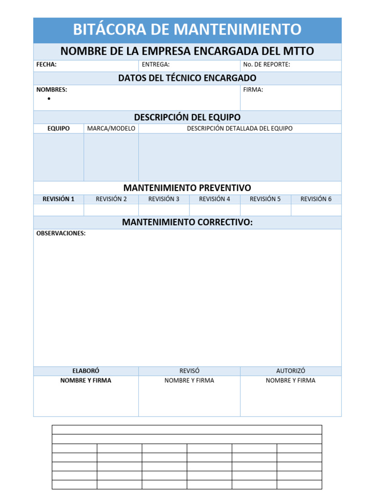 Formato de Bitácora de Mantenimiento | PDF
