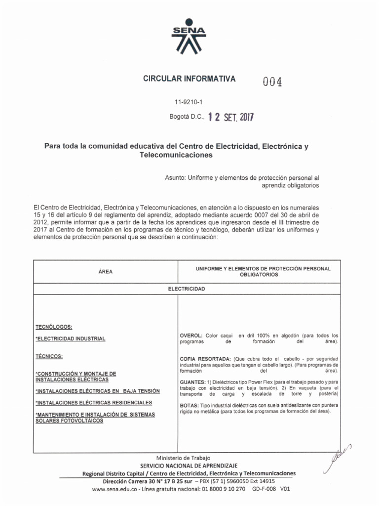 Circular 004-2017 - Uniformes 2017 | PDF