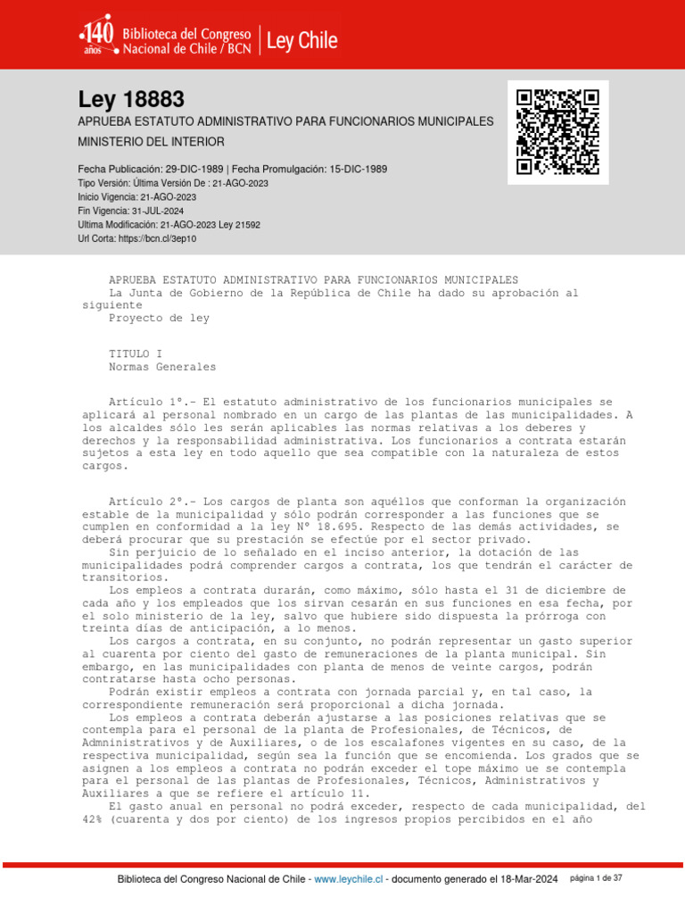 Estatuto Administrativo Municipal Chile | PDF | Alcalde | Educación más ...