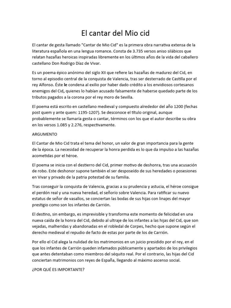 El Cantar Del Mio Cid | PDF
