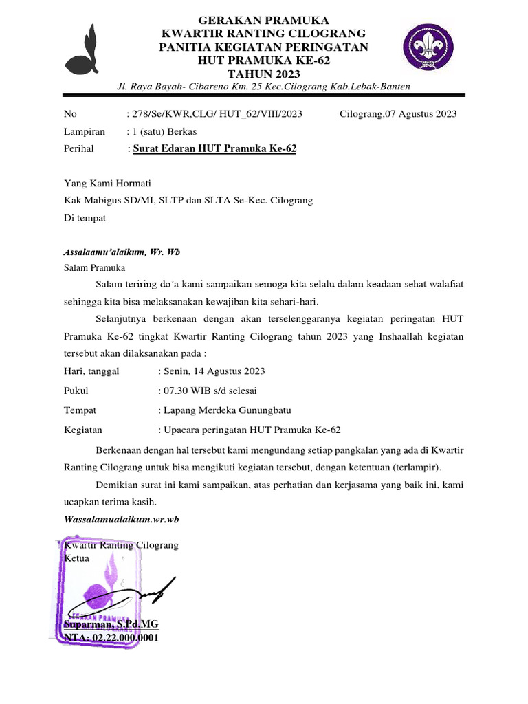 Surat Hut 62 23 | PDF